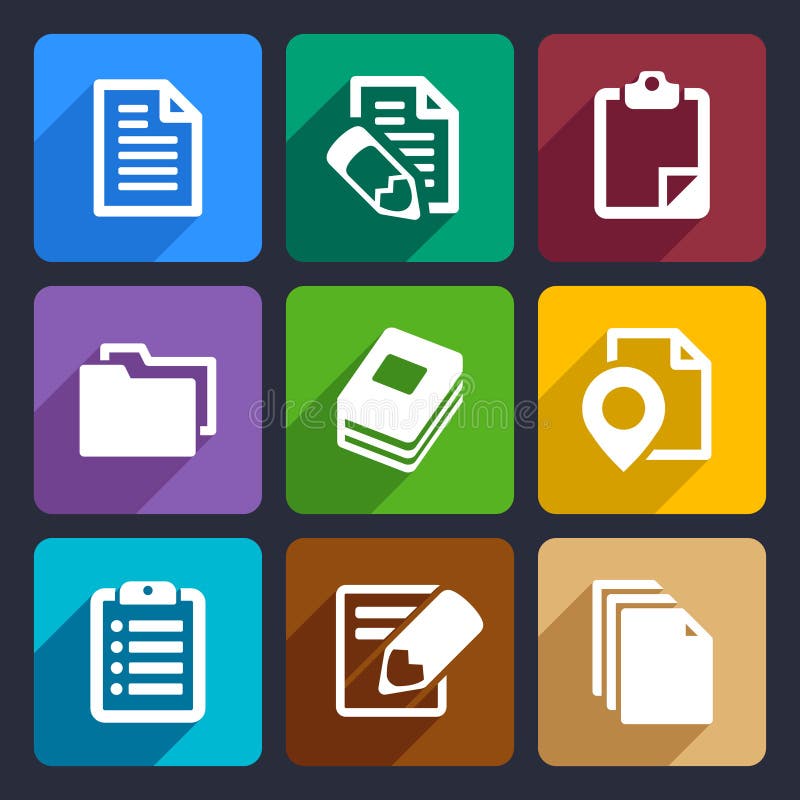 Documents and Folders Flat Icons Set 19 Stock Vector - Illustration of ...