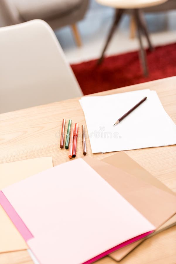 Documents and Folders with Markers on Table Stock Photo - Image of ...