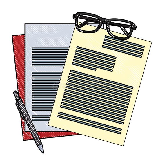 Documents and Glasses with Pen Scribble Stock Vector - Illustration of ...