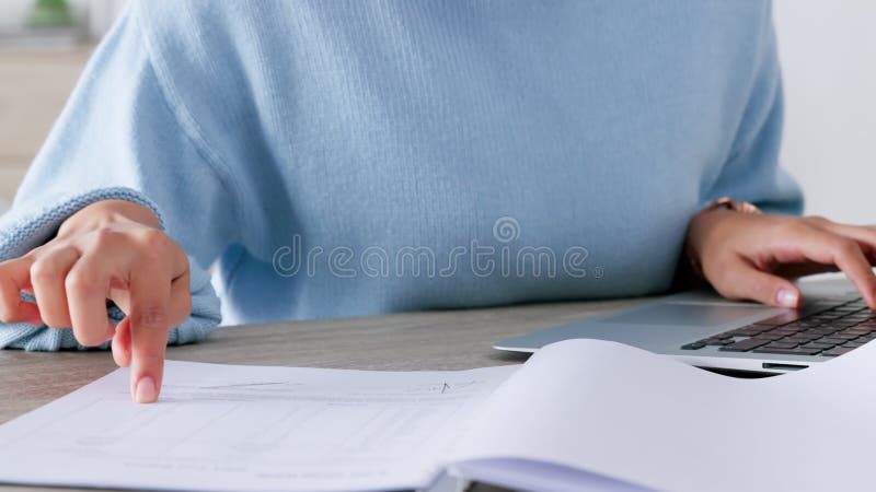 Documents, Hands and Laptop at an Office Typing Data, Records or Audit ...