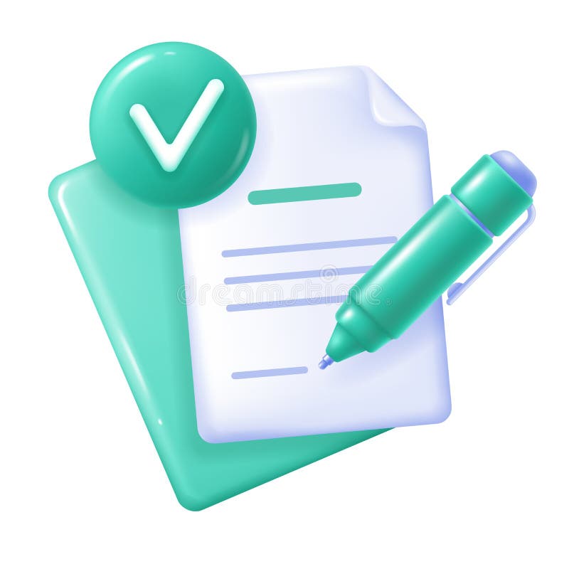 Documents Icon with Check Mark and Pen Stock Vector - Illustration of ...