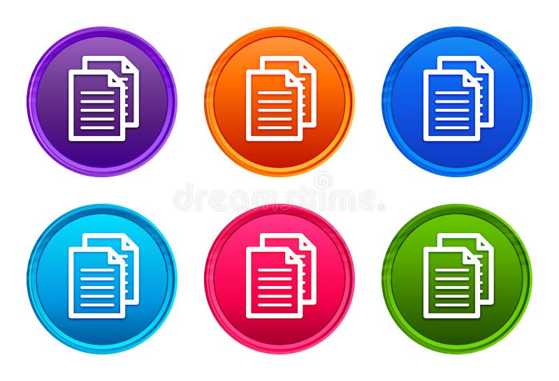 Documents Icon Luxury Bright Round Button Set 6 Color Vector Stock ...