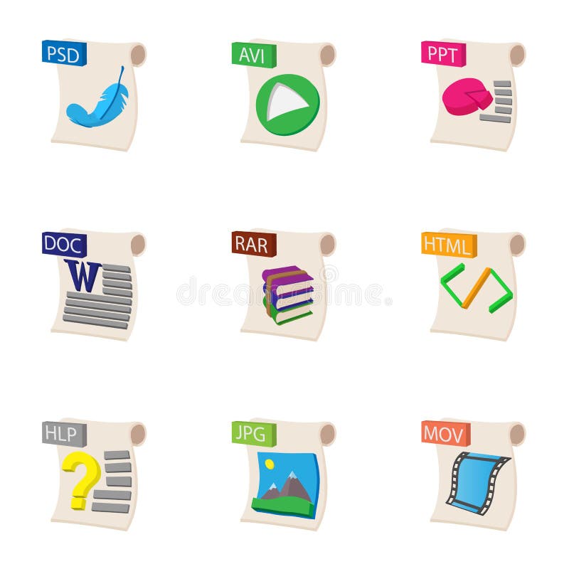 Documents Icons Set, Cartoon Style Stock Vector - Illustration of color ...