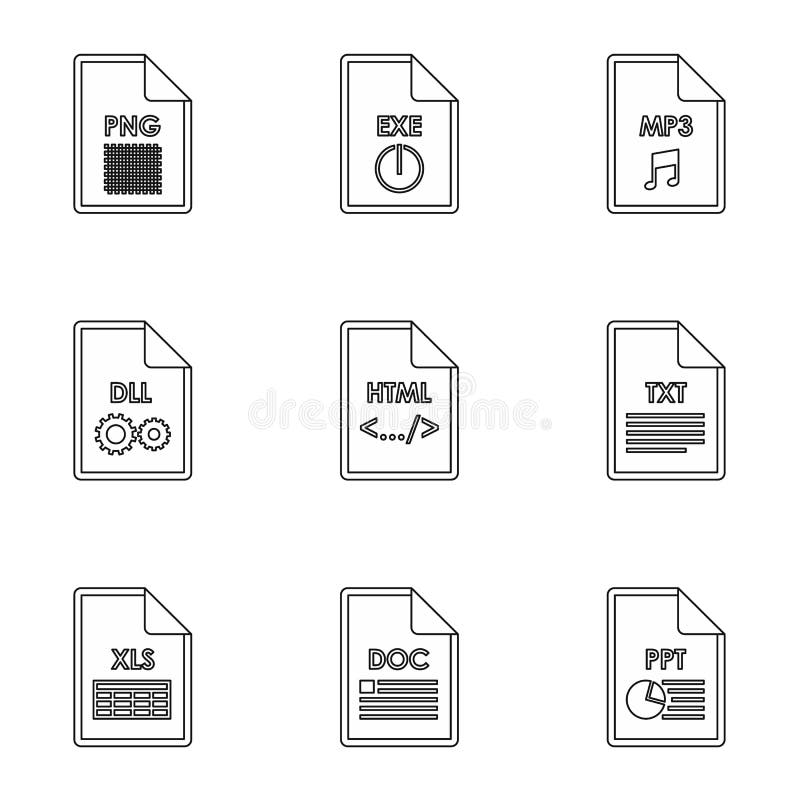 Documents Icons Set, Outline Style Stock Illustration - Illustration of ...