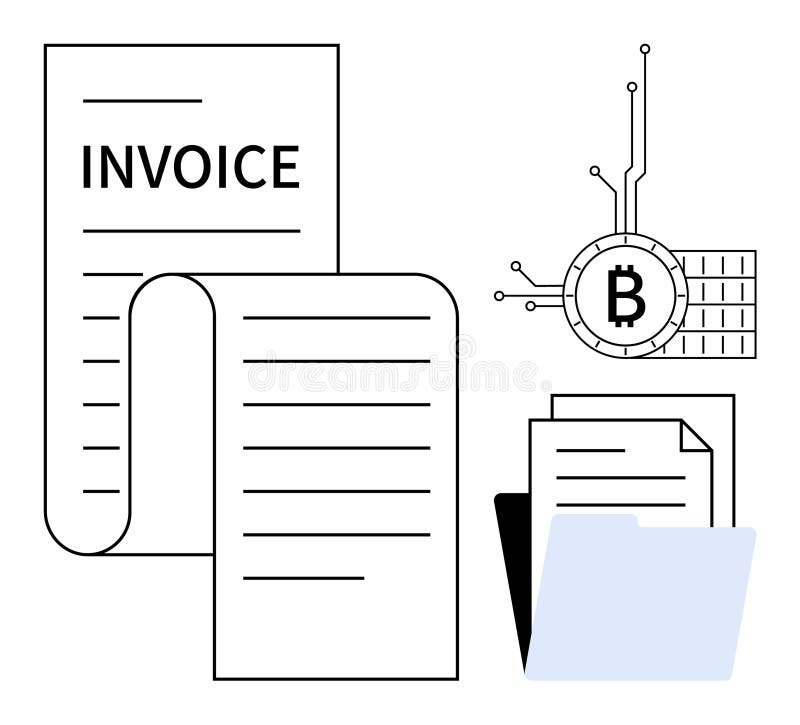 Digital Invoice and Bitcoin Payment Concept with Documents in Folder ...