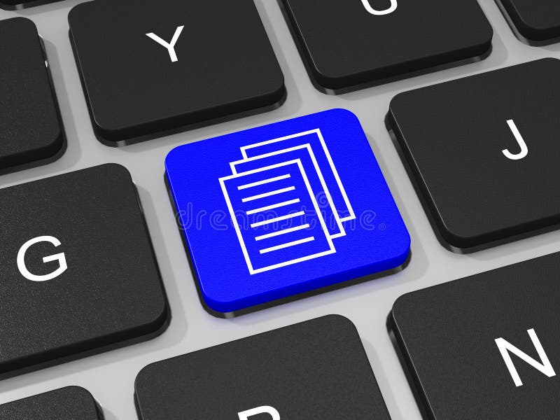 Documents Key on Keyboard of Laptop Computer. Stock Illustration ...