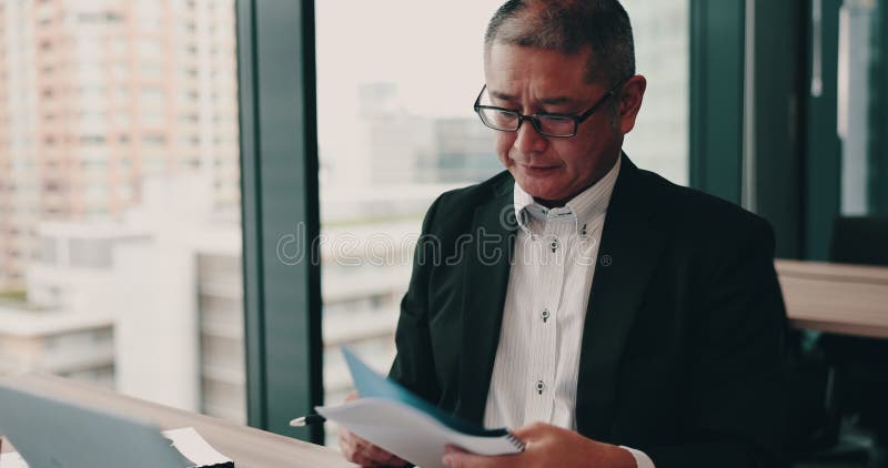 Documents, Laptop and Stress with Business Man at Desk in Office for ...