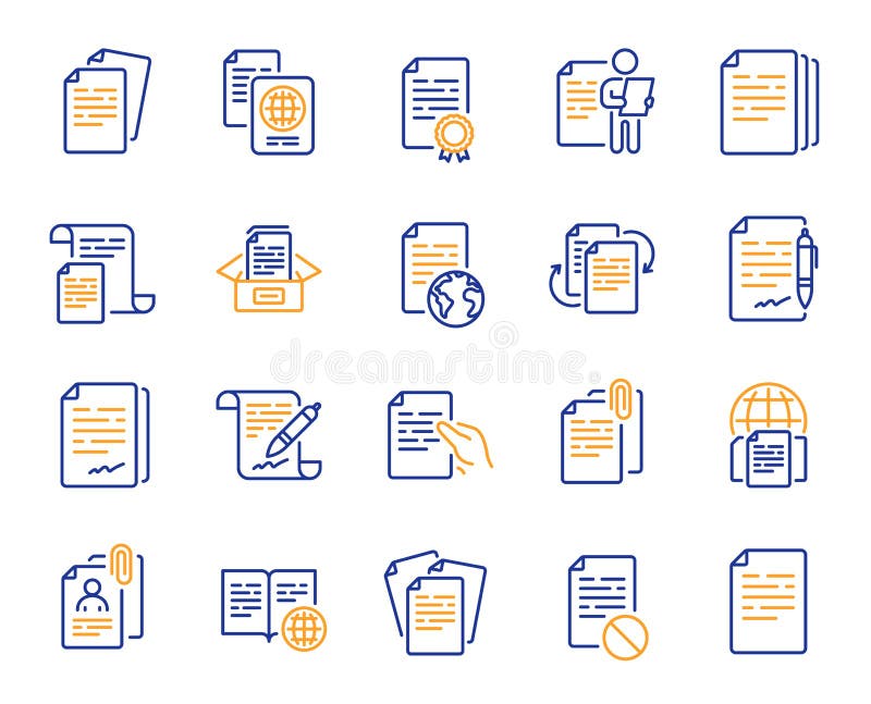 Documents Line Icons. Copy Files, Contract Agreement, Passport ...