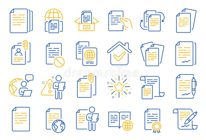 Documents Line Icons. Copy Files, Contract Agreement, Passport ... Documents Line Icons. Copy Files, Contract Agreement, Passport ...