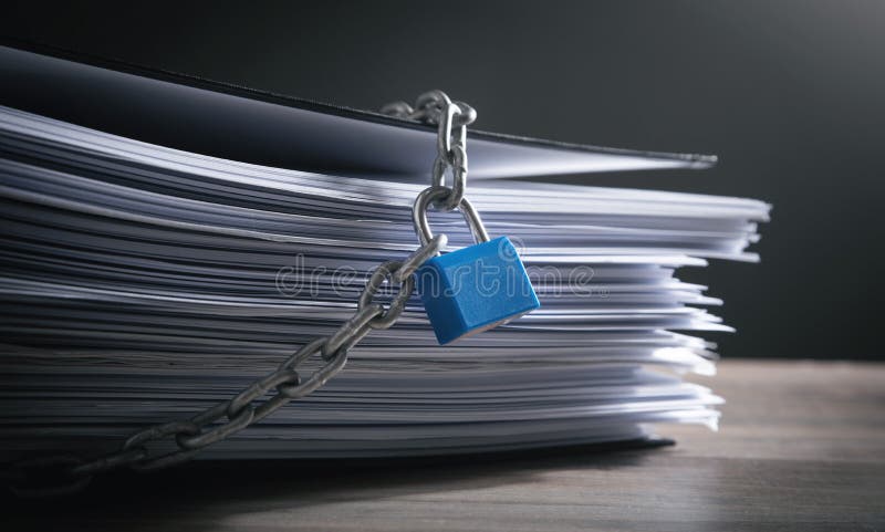 Documents Locked with Padlock and Chains Stock Image - Image of privacy ...
