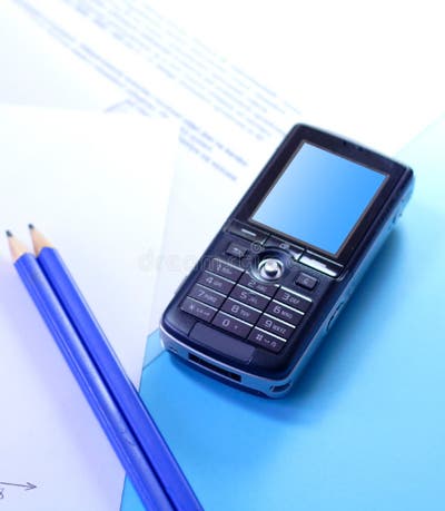 Documents and mobile phone stock photo. Image of dayplanner - 1585082