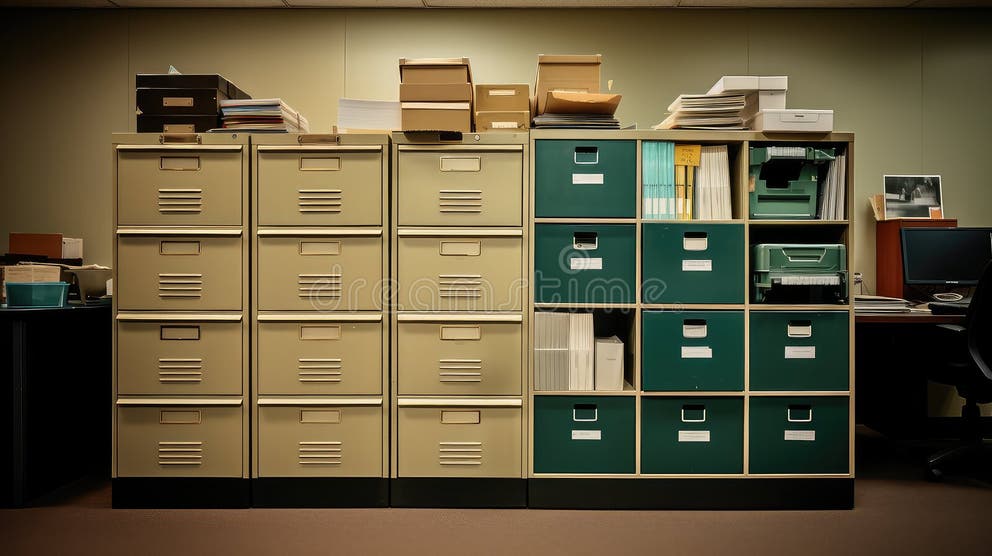 Documents Office Equipment Storage Stock Illustration - Illustration of ...