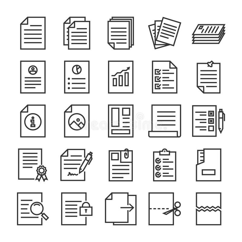 Documents Outline Icons Set, Vector and Illustration Stock Vector ...