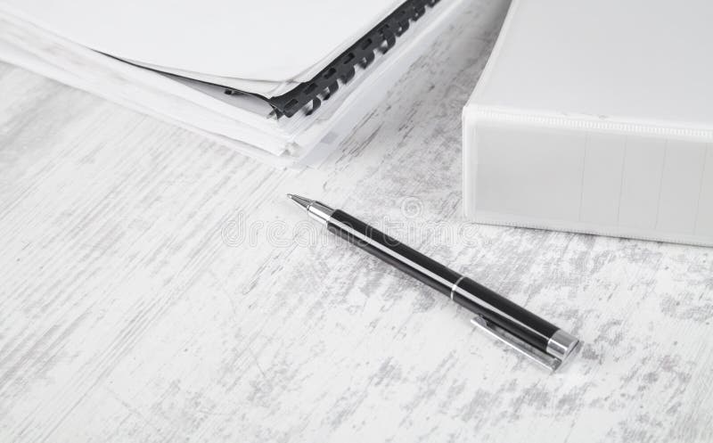 Stack of Documents, Eyeglasses and Pen on Table in Office Stock Photo ...