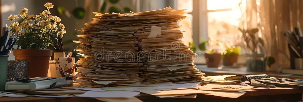 Documents Piled Up in an Office Signify the Overwhelming Volume of ...