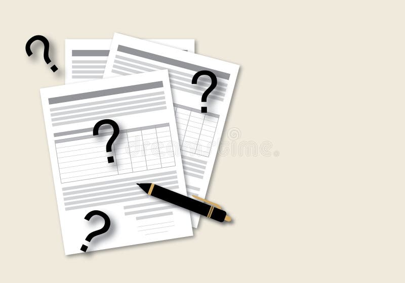 Documents with Question Mark and Pen. Illustration for Problem of ...