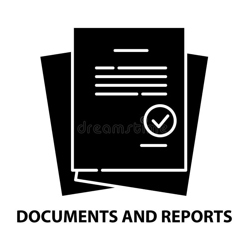 Documents and Reports Icon, Black Vector Sign with Editable Strokes ...