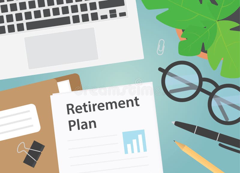 Documents with Retirement Plan, Flat Lay Desk Composition Stock Vector ...