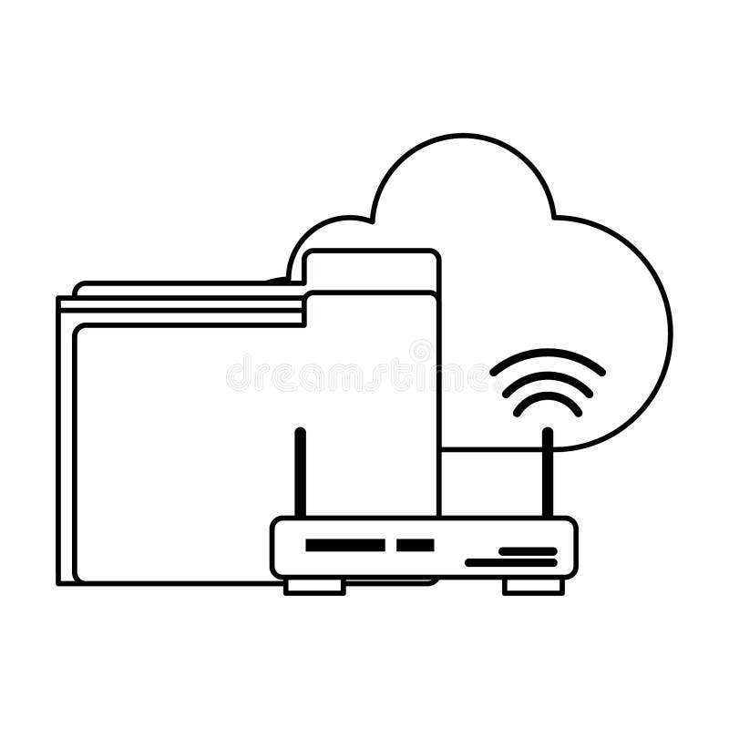 Documents Router and Cloud in Black and White Stock Vector ...