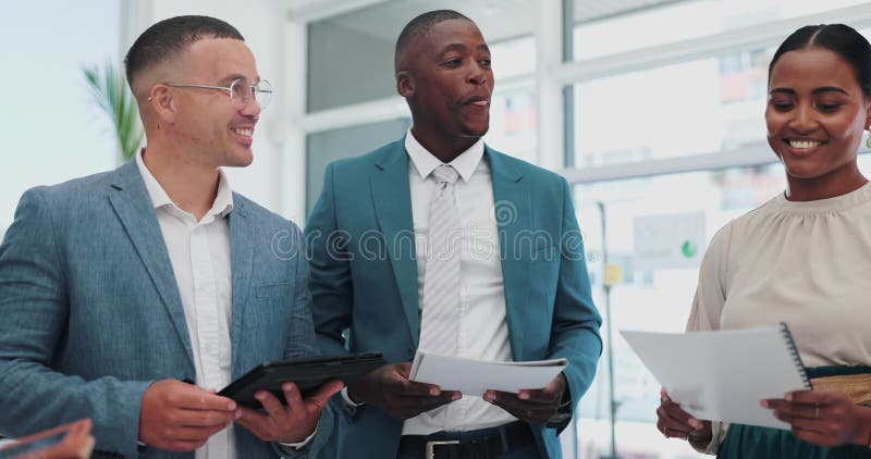 Documents, Teamwork and Technology with Group of Business People in ...