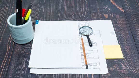Documents and Writing Instrument Holder on Table Stock Photo - Image of ...