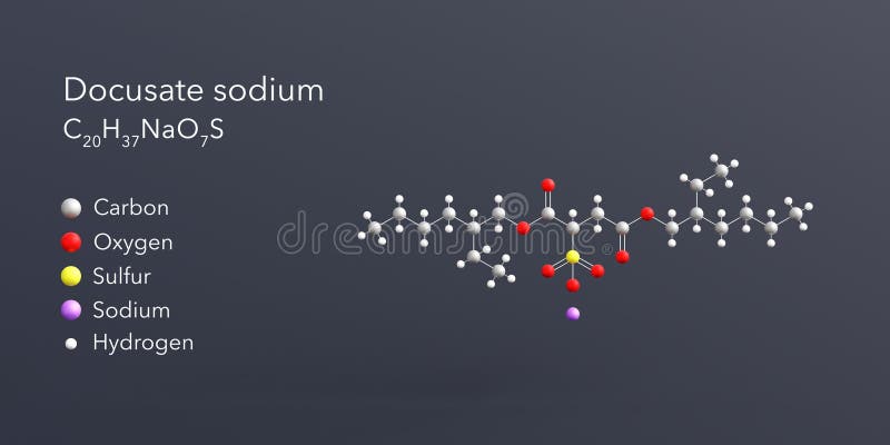 Docusate Sodium Molecule 3d Rendering Flat Molecular Structure With