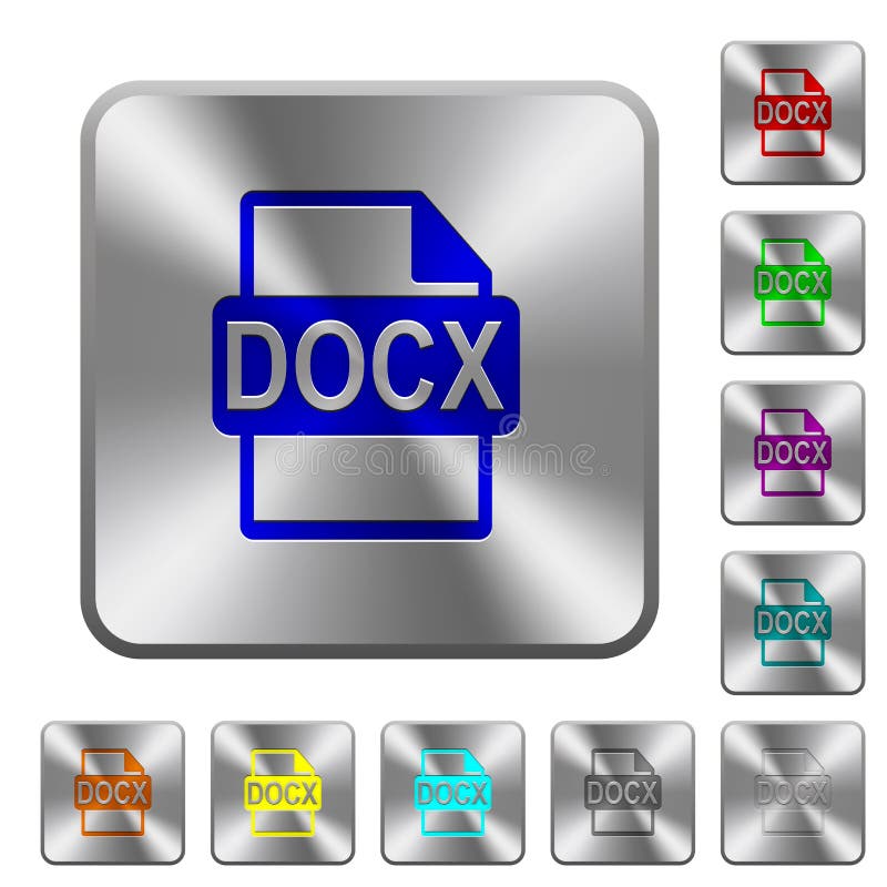 DOCX file format rounded square steel buttons vector illustration