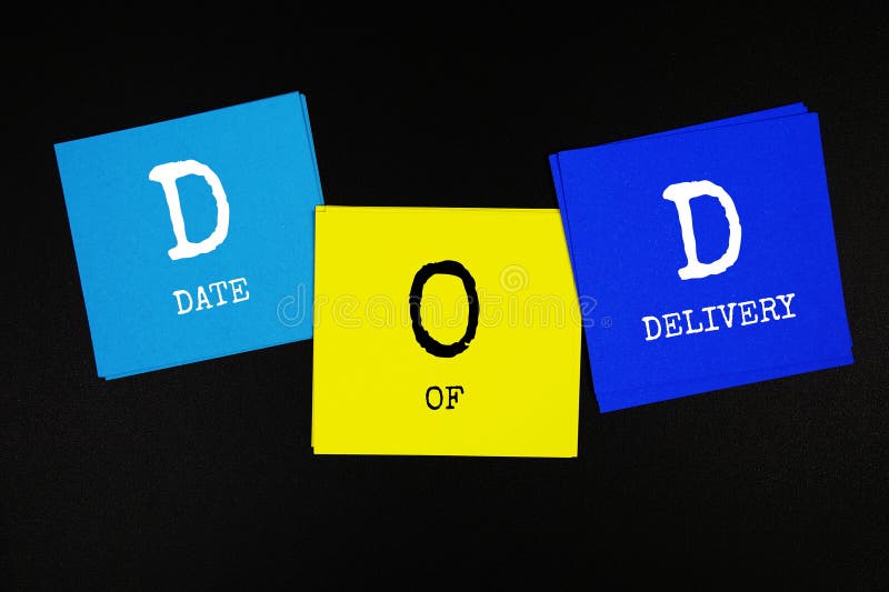 DOD - Date of Delivery Acronym Text on Sticky Note on Black Background ...
