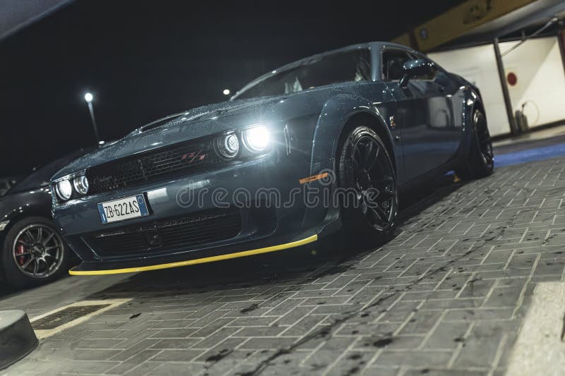 Dodge Challenger R T Night Front Editorial Photo - Image of dodge, blue ...