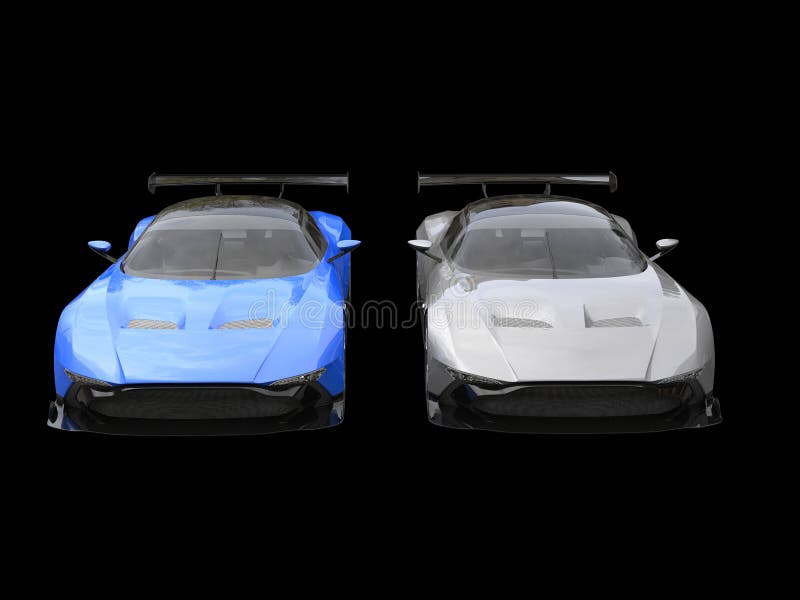 DodgerBlue and Silver Modern Race Cars - Side by Side Stock Image ...