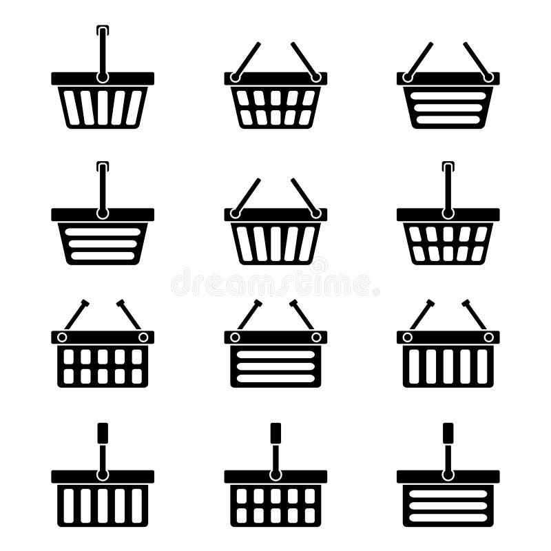 Dodici Siluette Delle Icone Dei Cestini Della Spesa Illustrazione ...