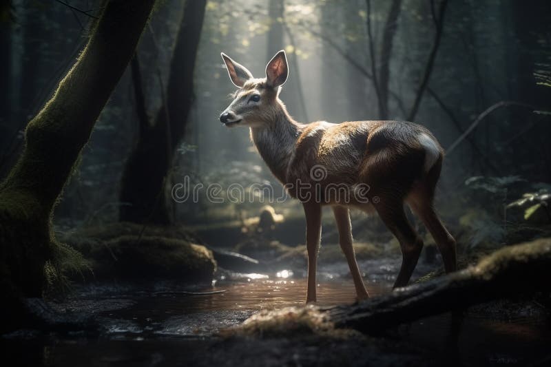 Doe in the Forest. Generative Ai Stock Illustration - Illustration of ...
