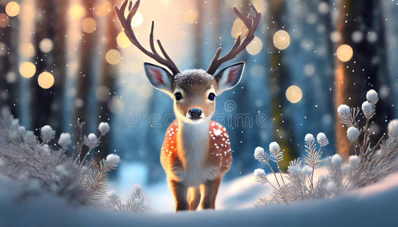 Doe in snowy forest stock illustration. Illustration of mammal - 327954870