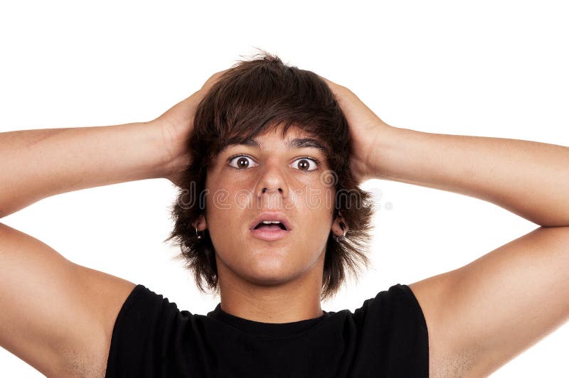 Doen schrikken tiener stock foto. Image of hoofd, kerel - 21108002