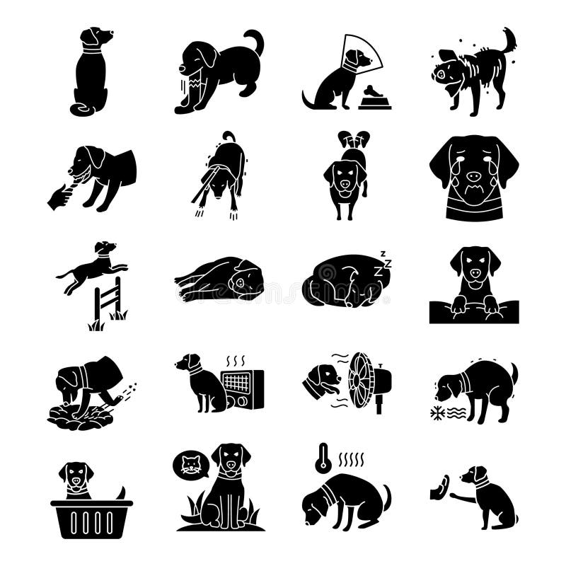 Dog Activities icon set stock vector. Illustration of crying - 359078440