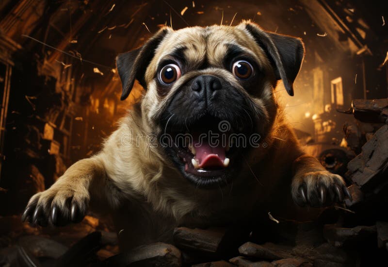 The Dog is Afraid of the Explosion in the House Stock Photo - Image of ...