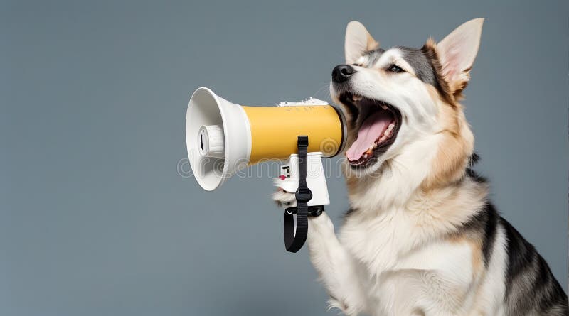 Dog Announcing Using Megaphone. Notifying, Warning, Announcement Stock ...
