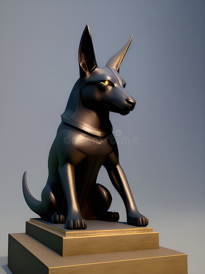 Dog or Anubis Statue on Dark Room, Ai Generated Stock Illustration ...