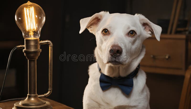 A Dog As a Scientist Next To the Edison Bulb. Stock Illustration ...