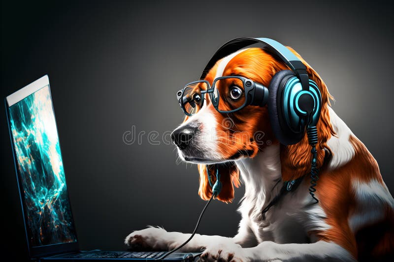 Dog As Video Game Live Stream Gamer Use PC Computer for Entertainment ...