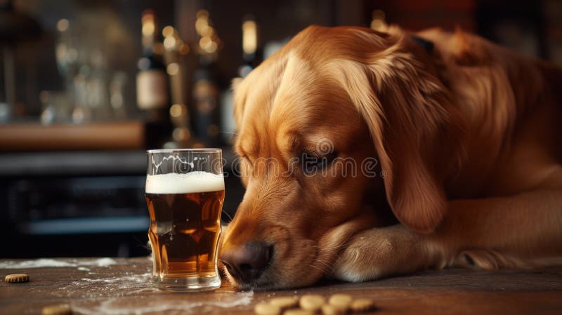 Dog in a Bar with Beer Close-up Stock Image - Image of drink, alcohol ...