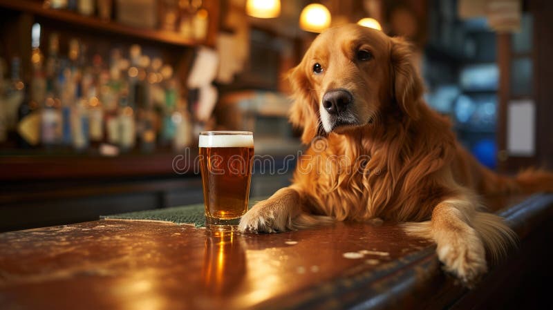 A Dog in a Bar with a Glass of Beer Stock Image - Image of beverage ...