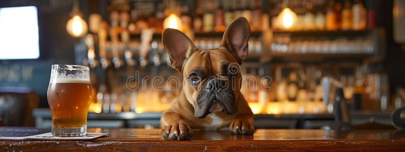 A Dog in a Bar with a Glass of Beer Stock Photo - Image of party ...