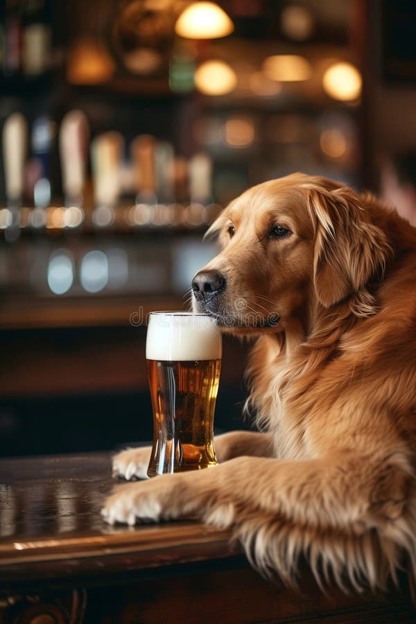 A Dog in a Bar with a Glass of Beer Stock Image - Image of overflowing ...