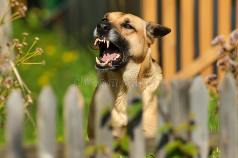 Dog Barking Aggressively Behind a Fence Stock Photo - Image of ...