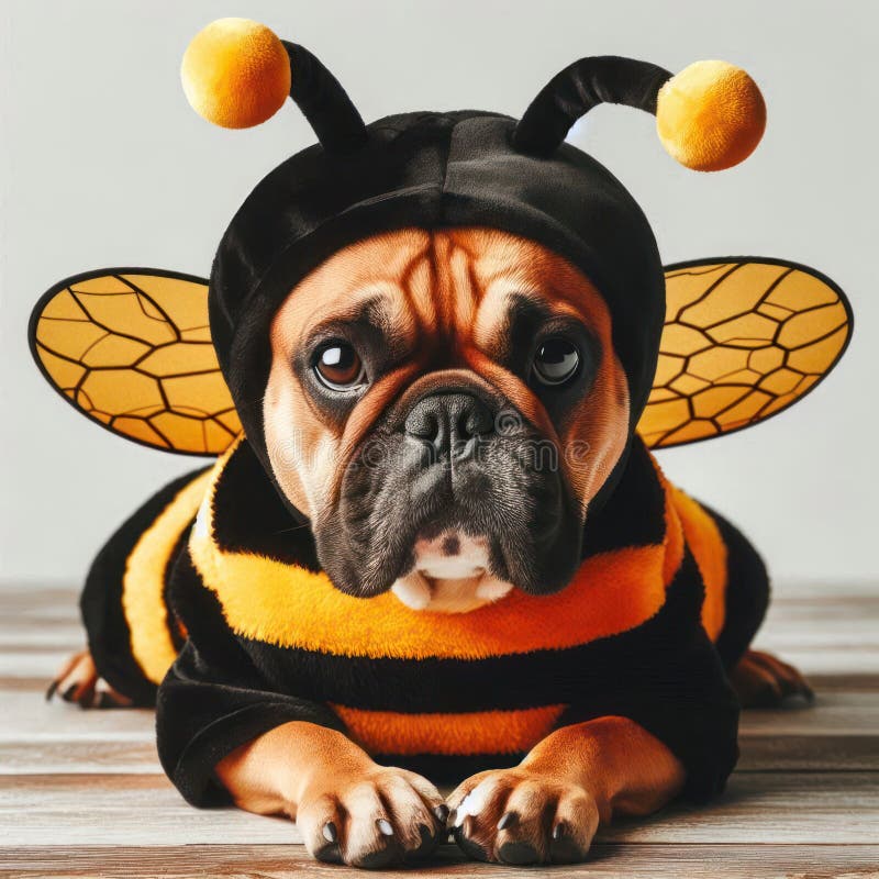 A Dog in a Bee Costume with Wings and Whiskers. Stock Image - Image of ...