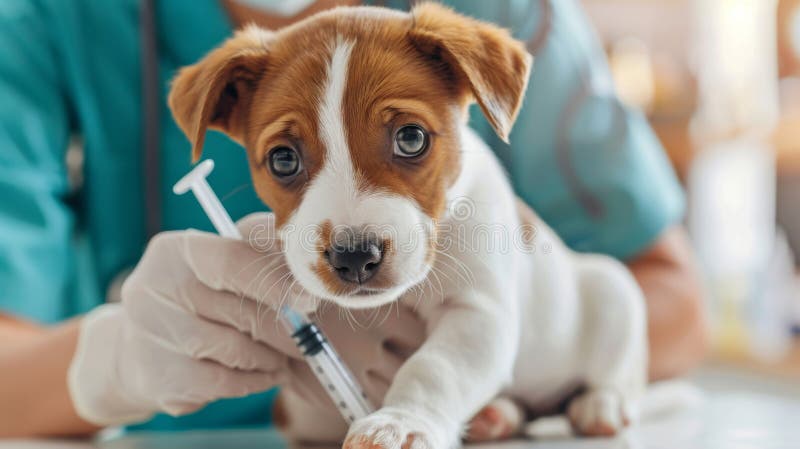 A Dog is Being Injected with a Syringe by a Veterinarian in a Clinical ...