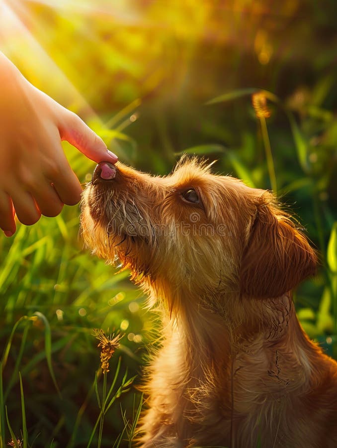 A Dog is Being Petted by a Person Stock Illustration - Illustration of ...