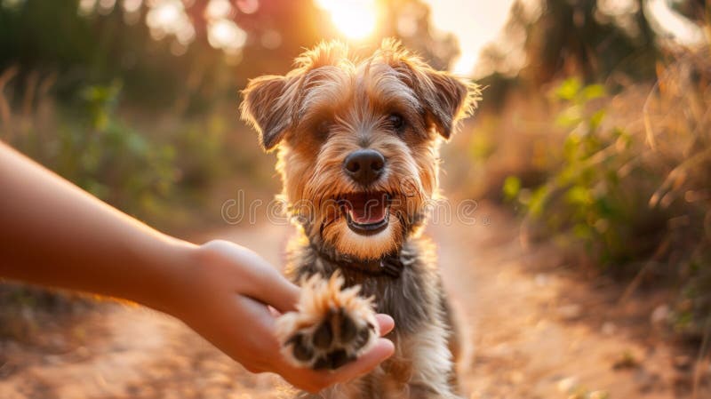 A Dog is Being Petted by a Person on the Road, AI Stock Photo - Image ... A Dog is Being Petted by a Person on the Road, AI Stock Photo - Image ...