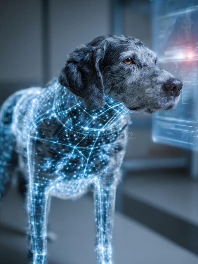 Dog Undergoing Digital Body Mapping in a Futuristic Setting with ...